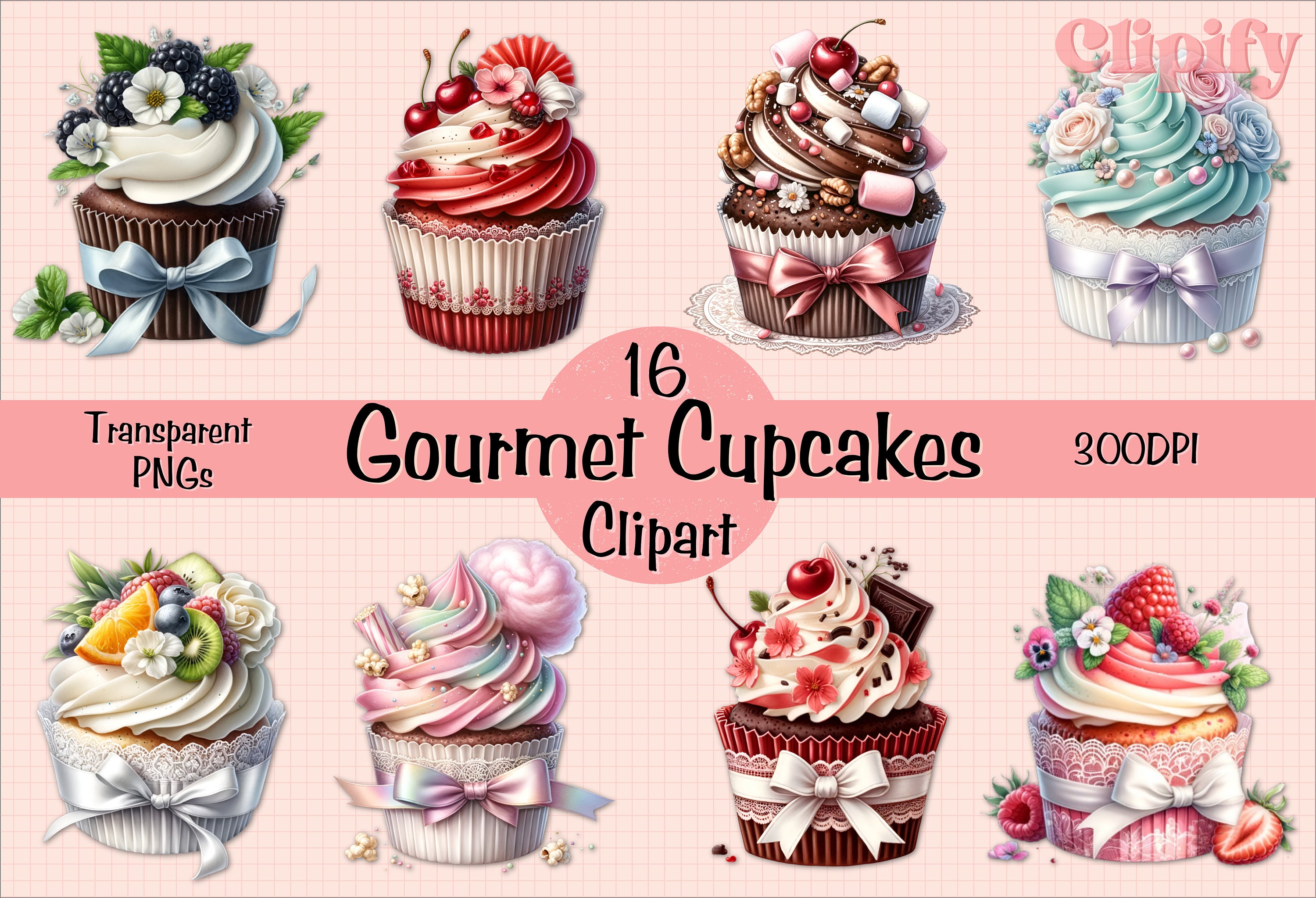 Watercolor Cupcake Clipart Bundle, Cup Cake Image, Desserts, Watercolor ...