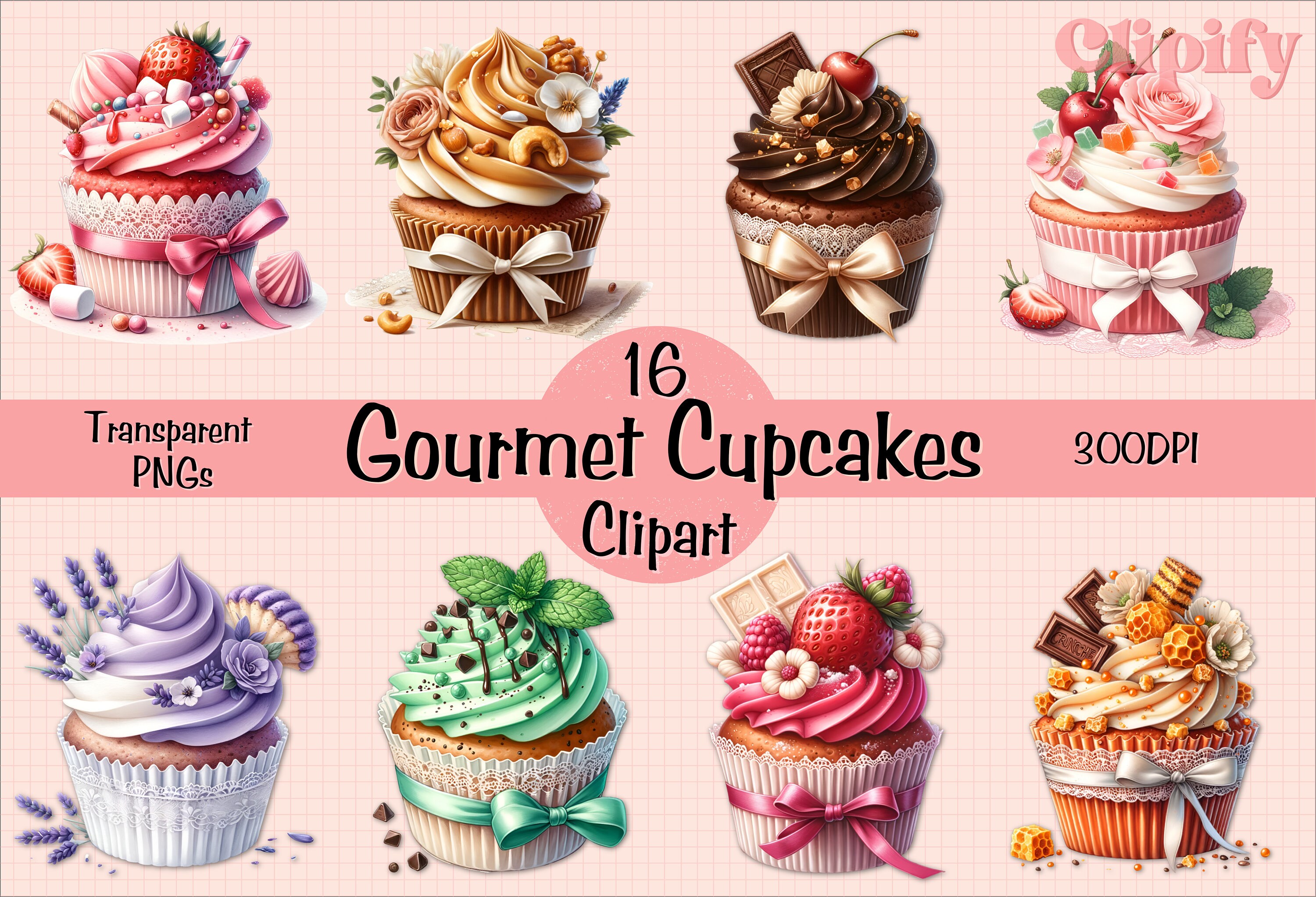 Watercolor Cupcake Clipart Bundle, Cup Cake Image, Desserts, Watercolor ...