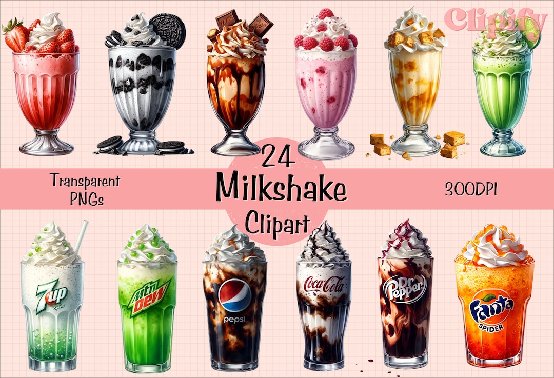 Watercolor Milkshake Clipart Bundle, Dessert, Food Clipart, Digital ...