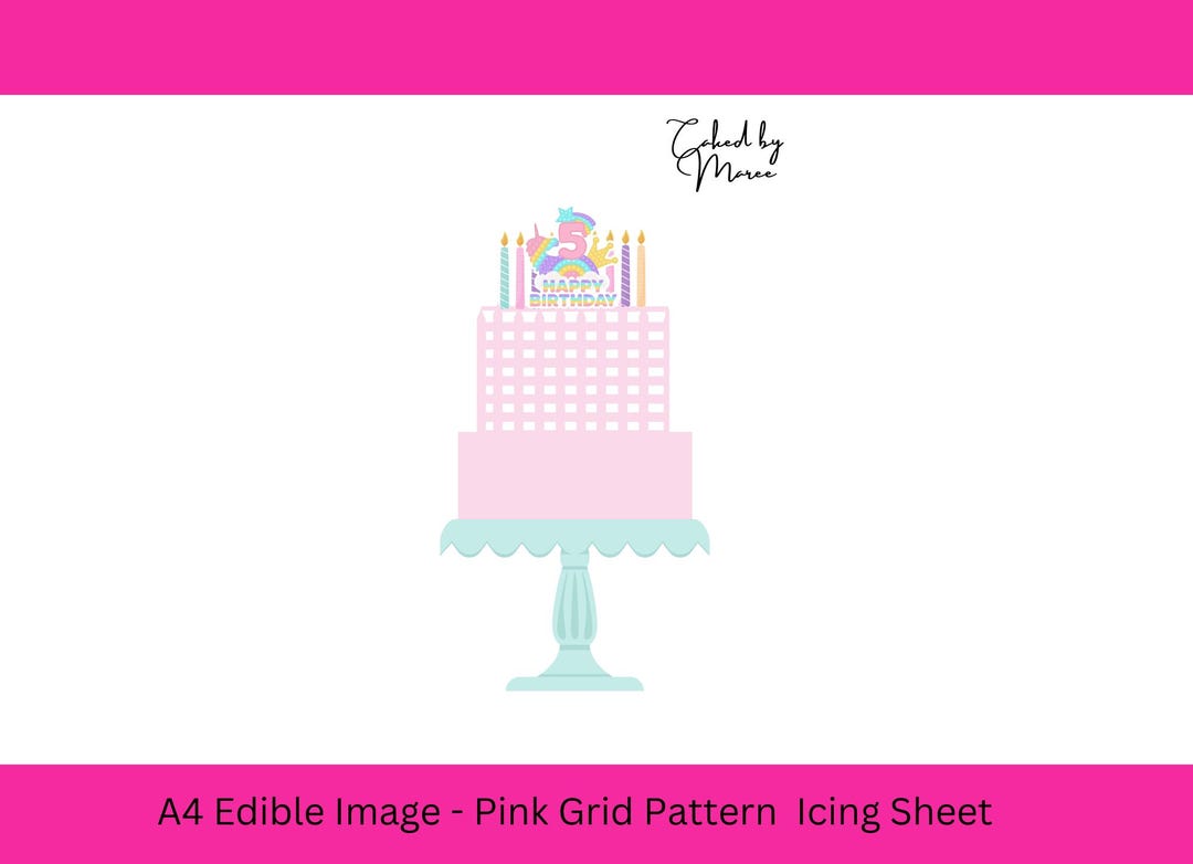 Edible Image Cake Wrap Pink Gingham/ Grid Frosting Sheet Cake ...