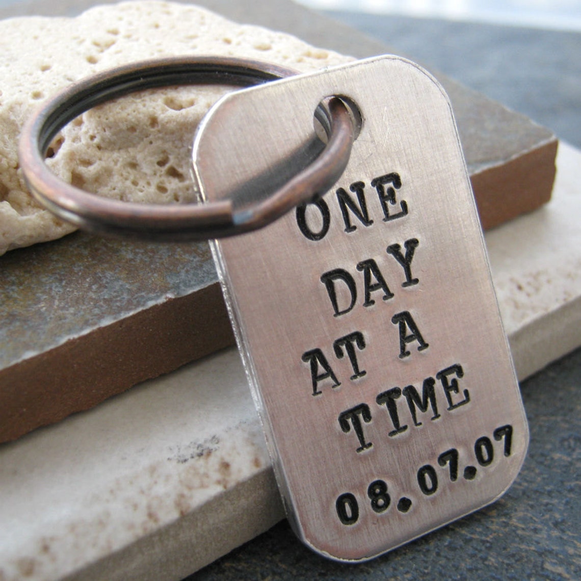 One Day at A Time Keychain With Personalized Date Antique | Etsy