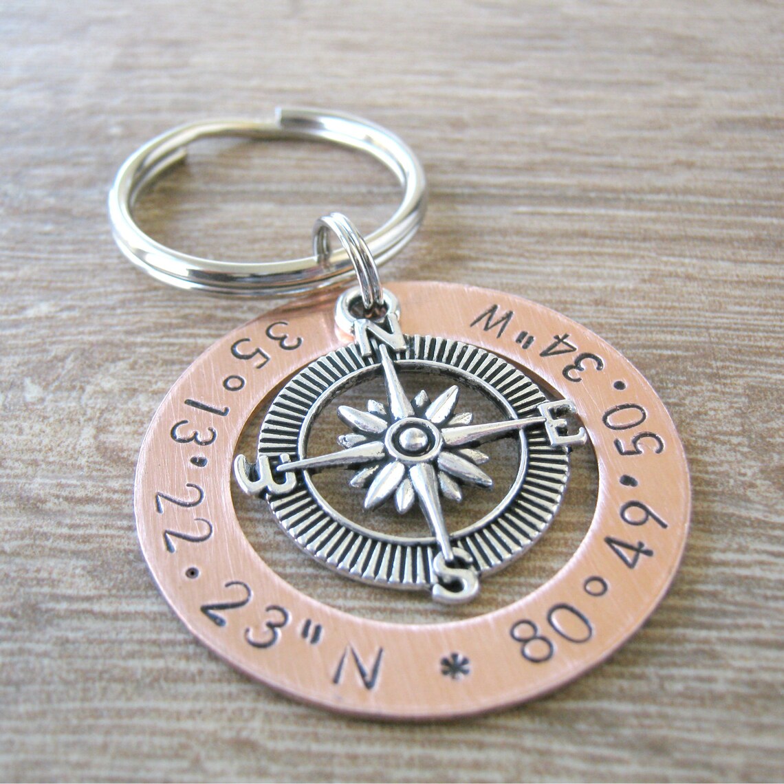 Longitude Latitude Keychain, GPS Coordinates Keychain, Alkeme or Copper ...