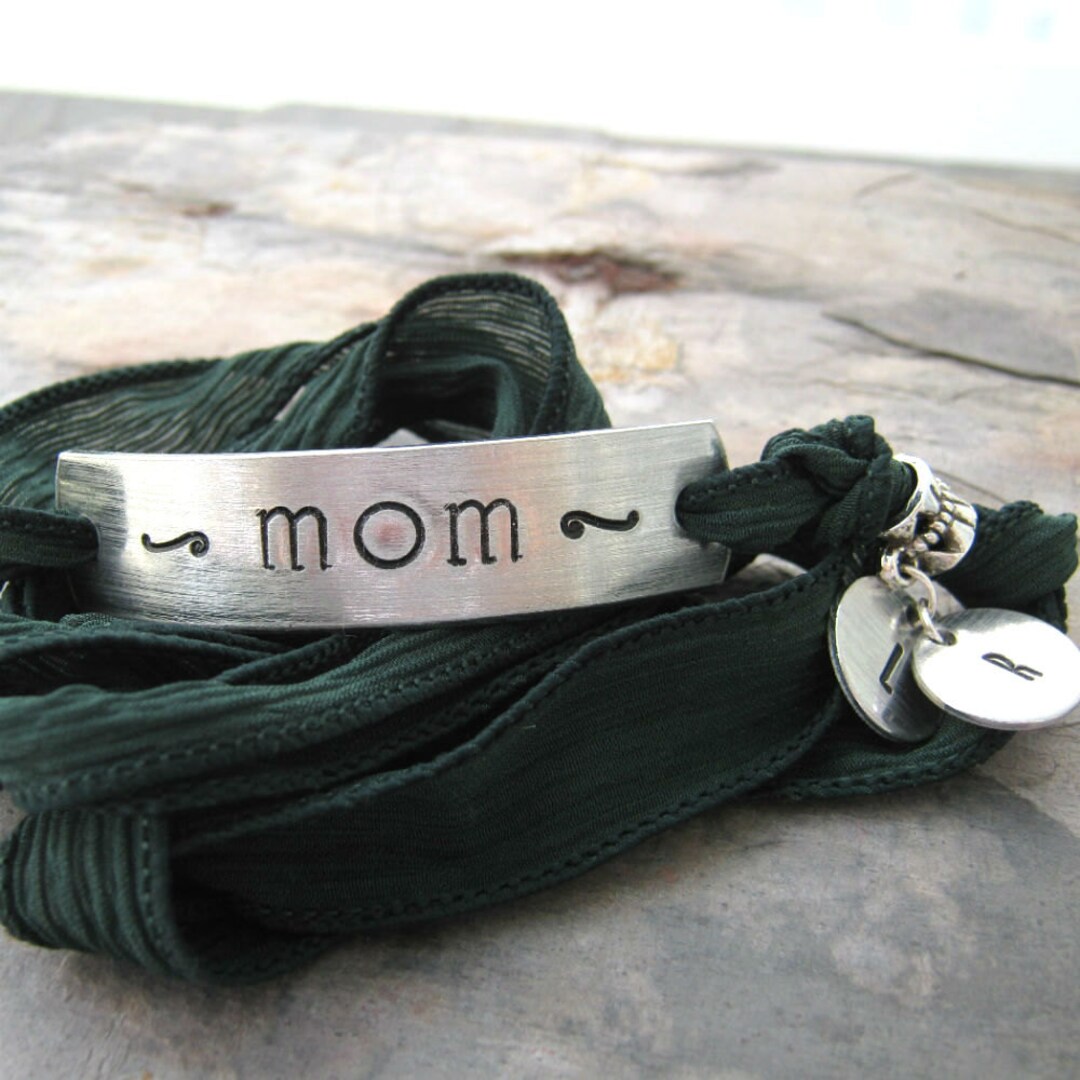 Personalized Mothers Bracelet, Mom Bracelet, Choose Silk Ribbon Color ...