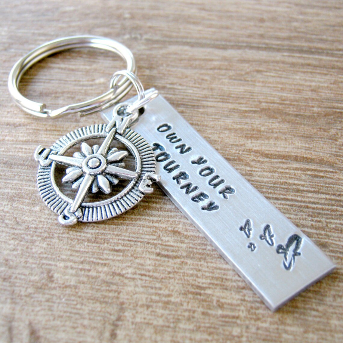 Own Your Journey Key Chain Compass Charm Option to | Etsy