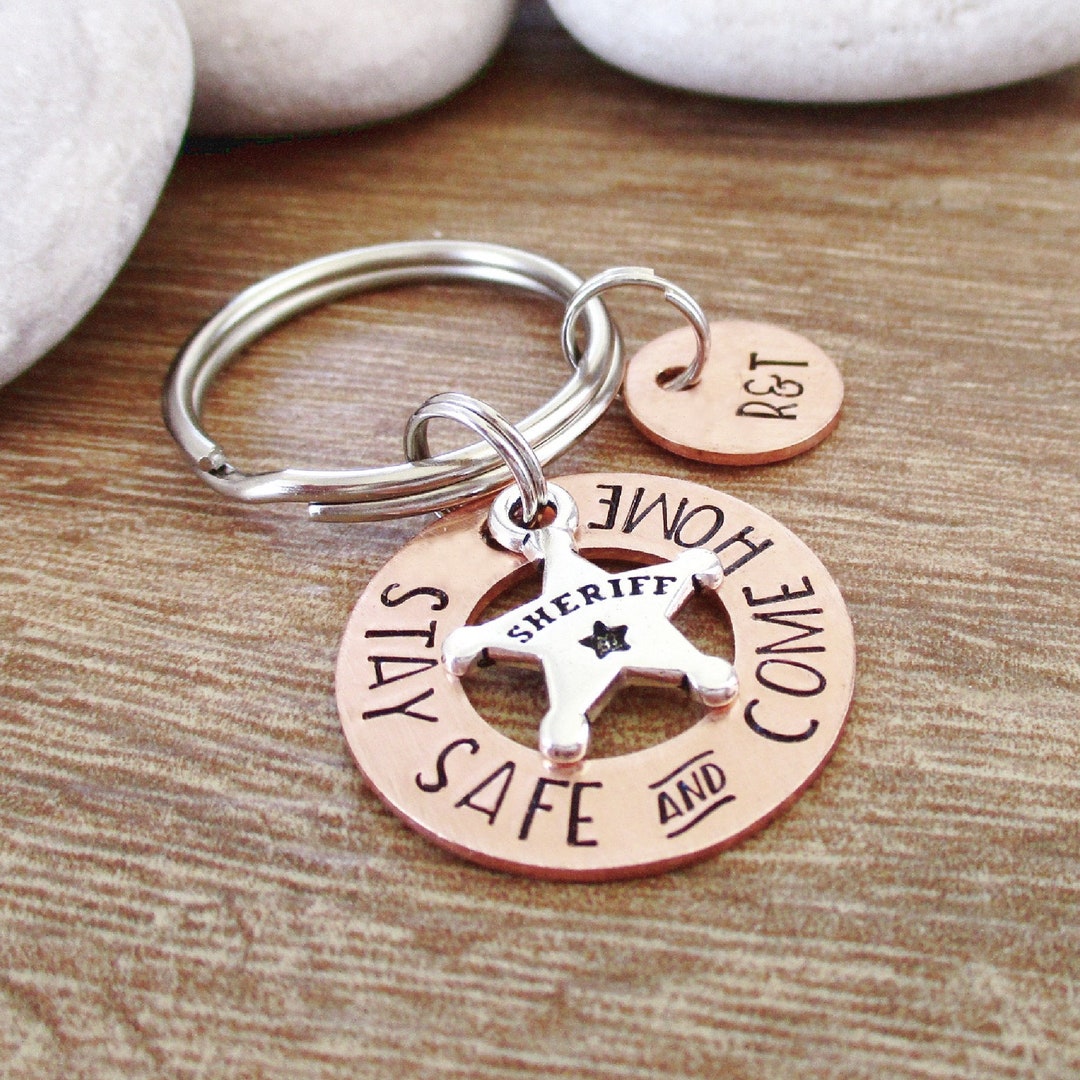 Sheriff Keychain, Stay Safe and Come Home, Initial Disc, Law ...