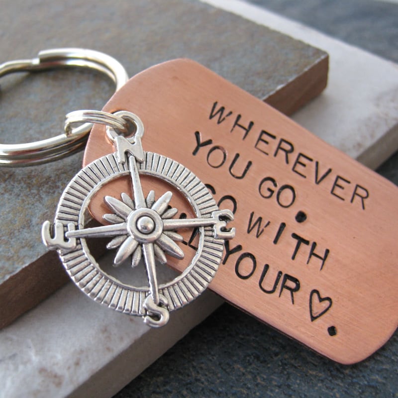 Engraved Compass Keychain - Etsy