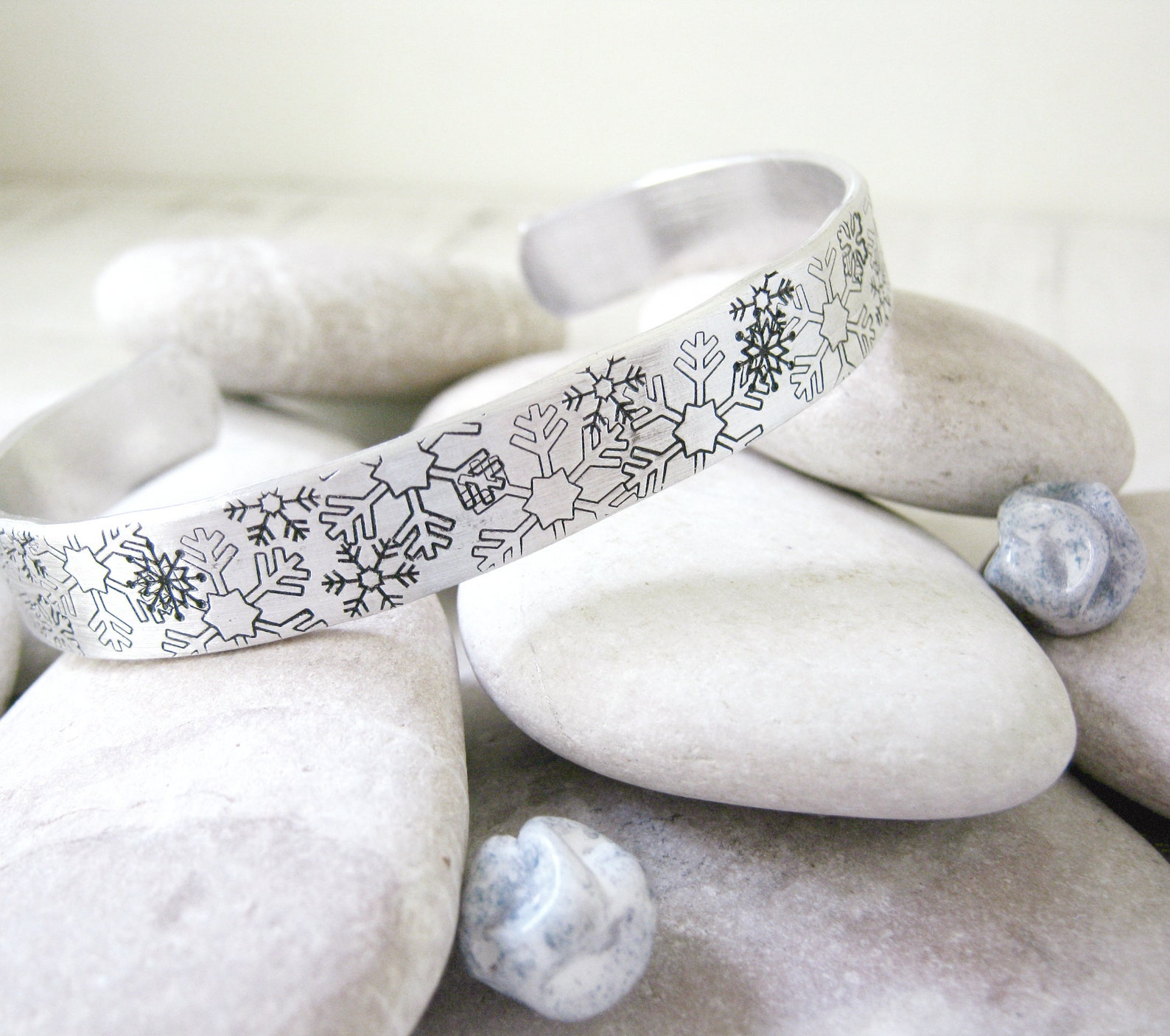 Hand Stamped Snowflake Bracelet Aluminum Cuff Winter - Etsy