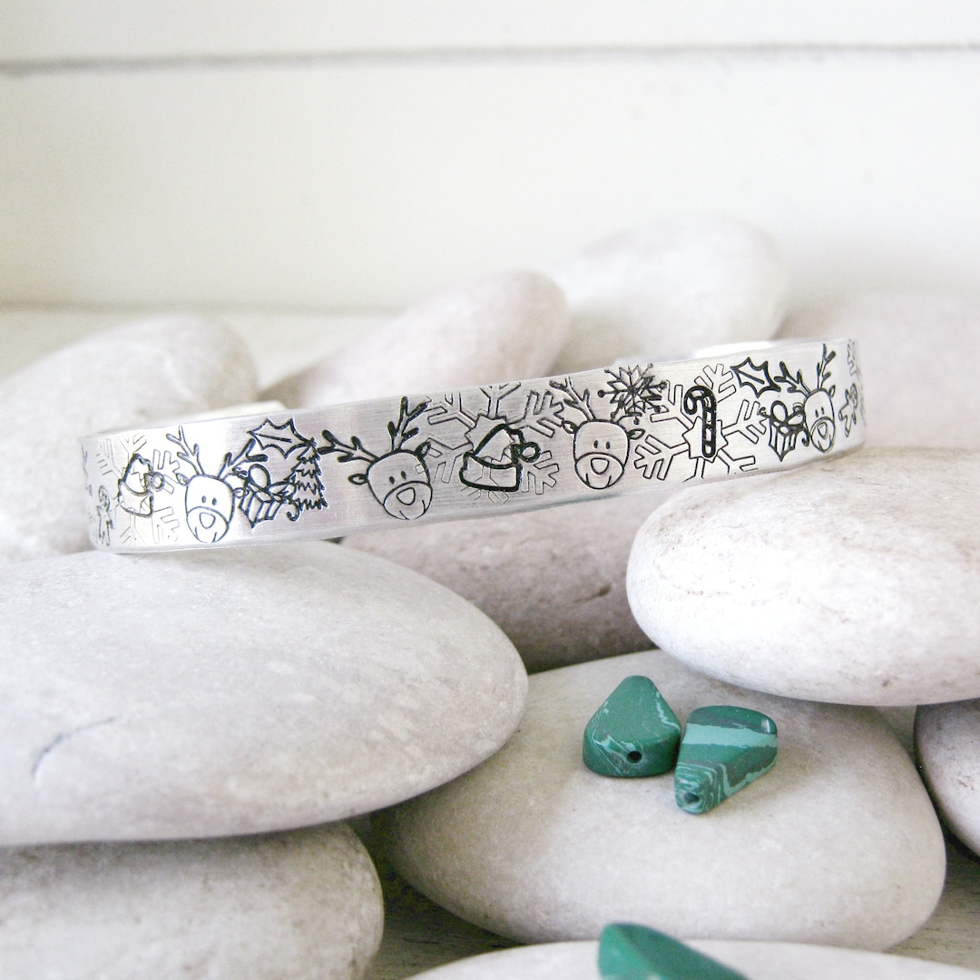 Christmas Bracelet, Aluminum Cuff, Holiday Bracelet, Optional Inside ...