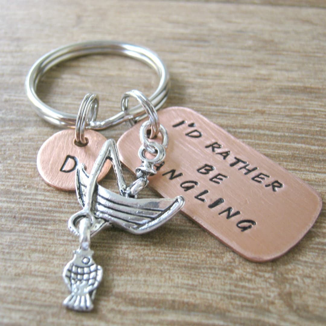 Personalized Fishing Keychain, I'd Rather Be Angling, Personalized ...