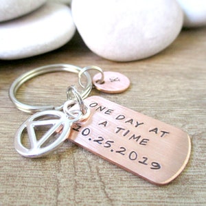 Sobriety Symbol Keychain, One Day at a Time, Add Sober Date, Recovery ...