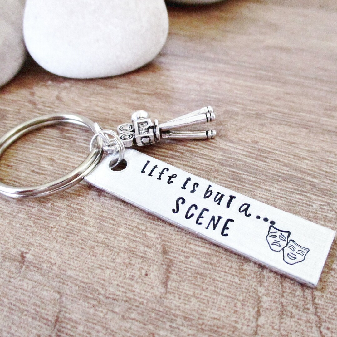 MOVIE CAMERA Keychain, Life is but a Scene, Aluminum Bar, Personalize ...