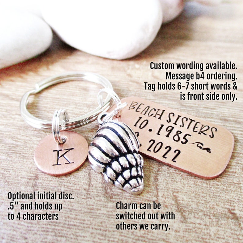 Custom Beach Vacation Keychain, We Stamp Your Wording, Lots of Charm ...
