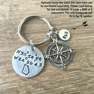 GPS Coordinate Keychain, Latitude Longitude Pewter Disc, Compass Charm ...
