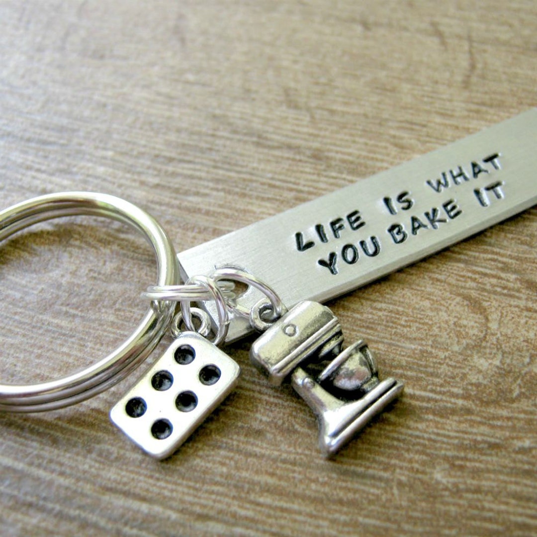 Baker's Keychain, Life is What You Bake It, Muffin Pan and Mixer Charm ...