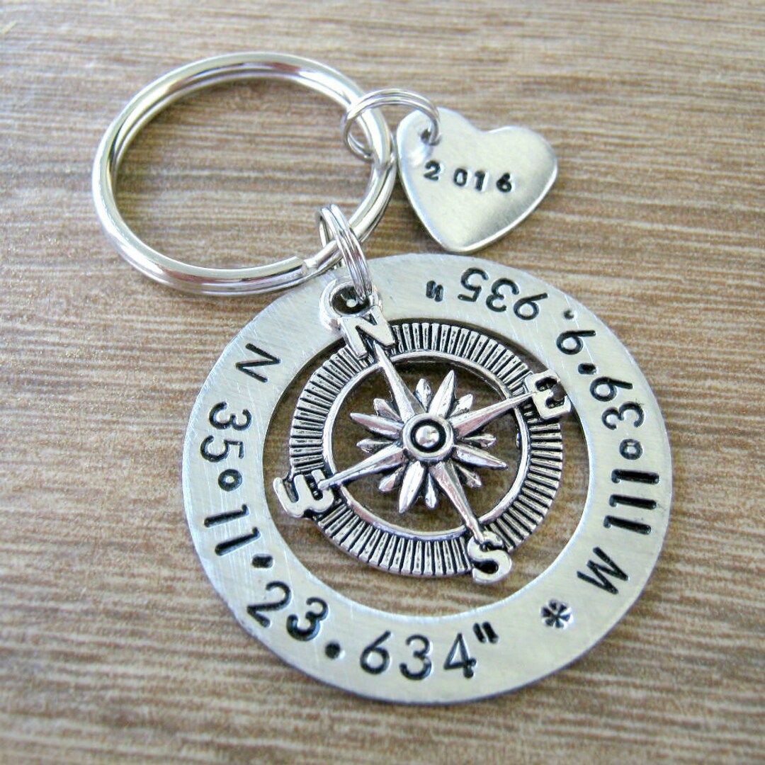 Latitude Longitude Keychain, GPS Coordinates Keychain, Anniversary ...