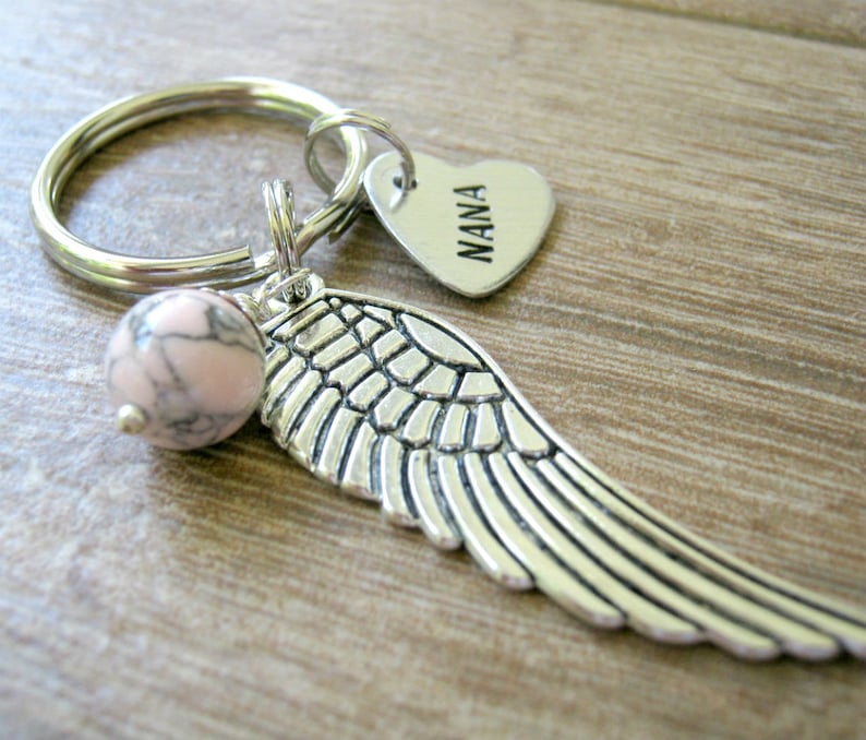Personalized Angel Wing Keychain Nana Memorial Tiny Heart - Etsy