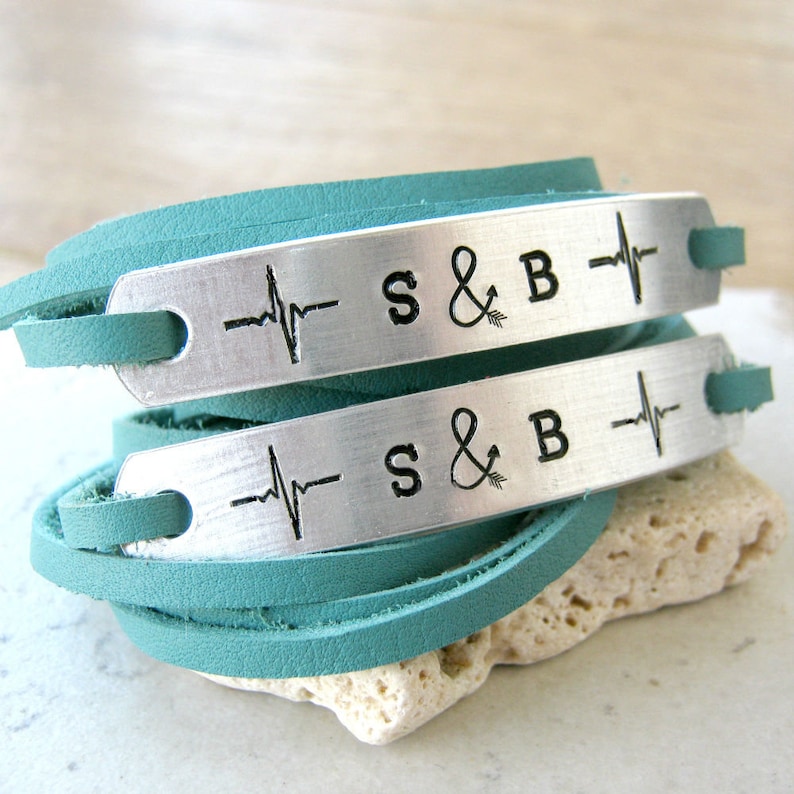 Couples Bracelets Couples Leather Wrap Bracelets Heartbeat - Etsy