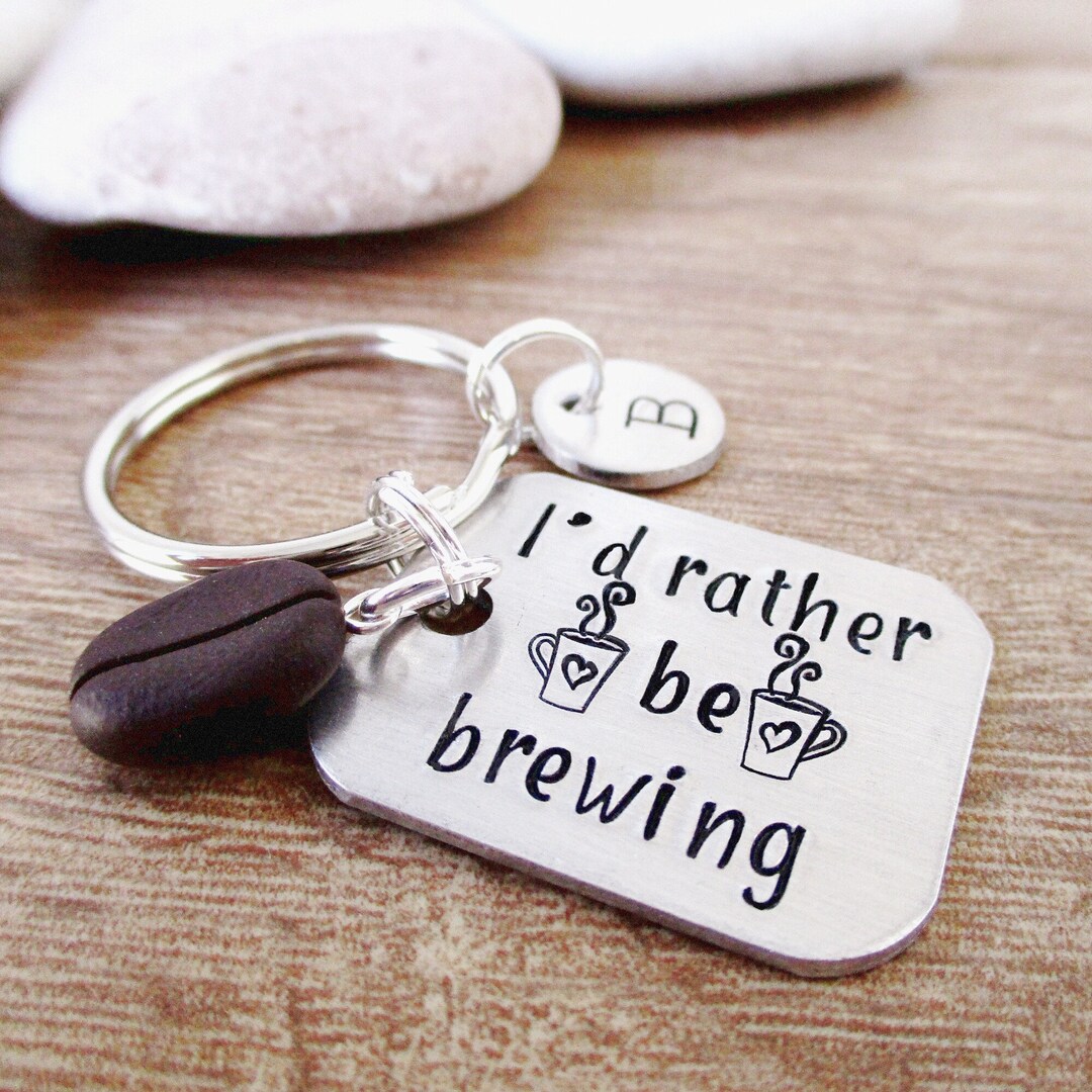 Personalized Coffee Keychain, I'd Rather Be Brewing With Coffee Bean ...