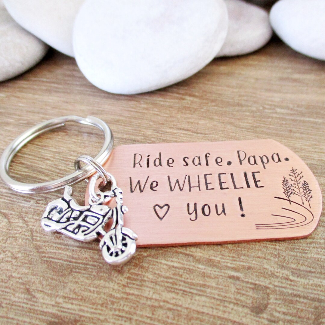 Personalized Ride Safe Papa, We Wheelie Love You Keychain, Choice of ...
