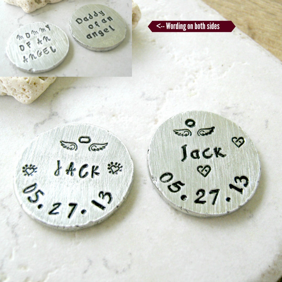 Set of 2 Personalized Memorial Tokens, Mommy of an Angel, Daddy of an ...