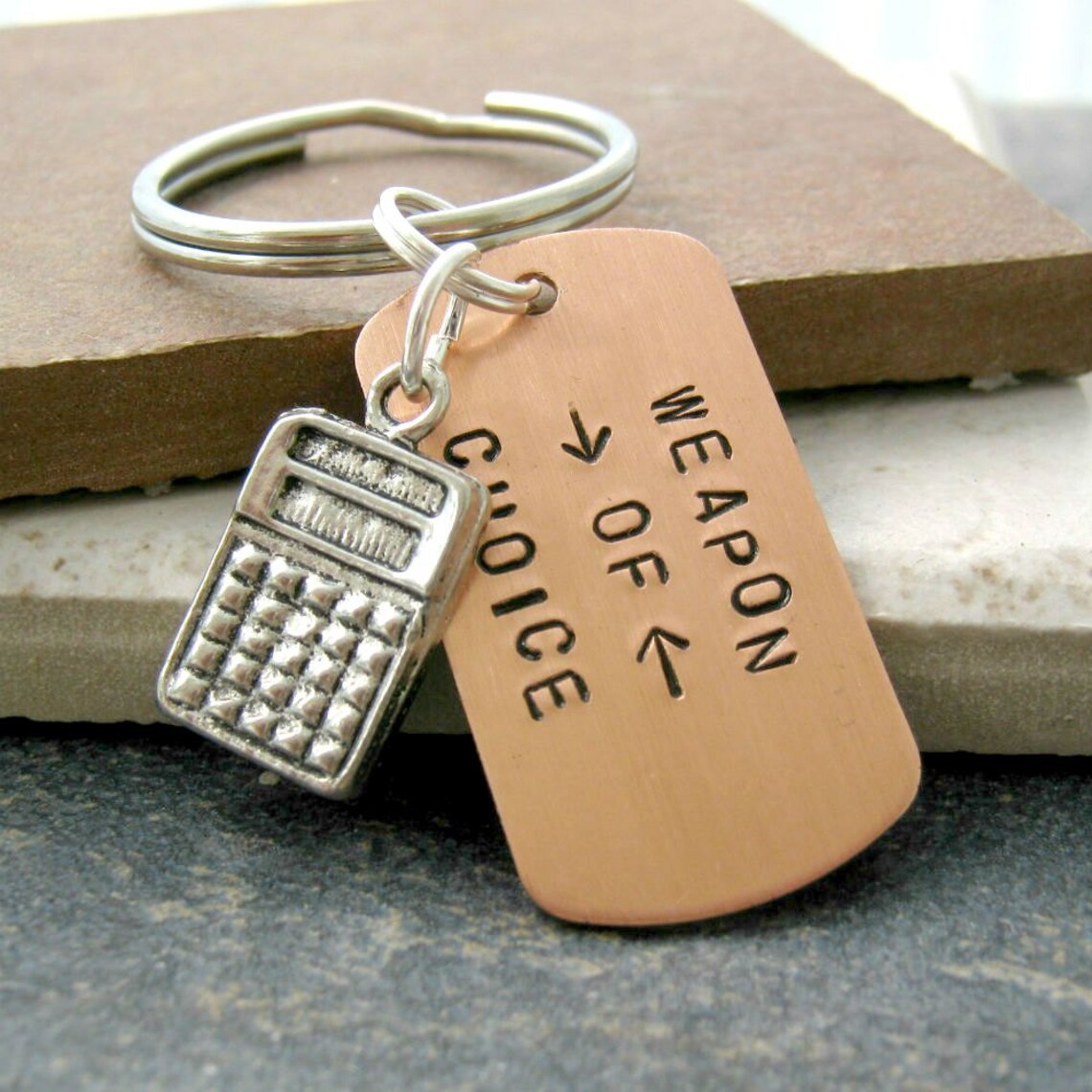 CALCULATOR Keychain Weapon of Choice Pewter Calculator | Etsy