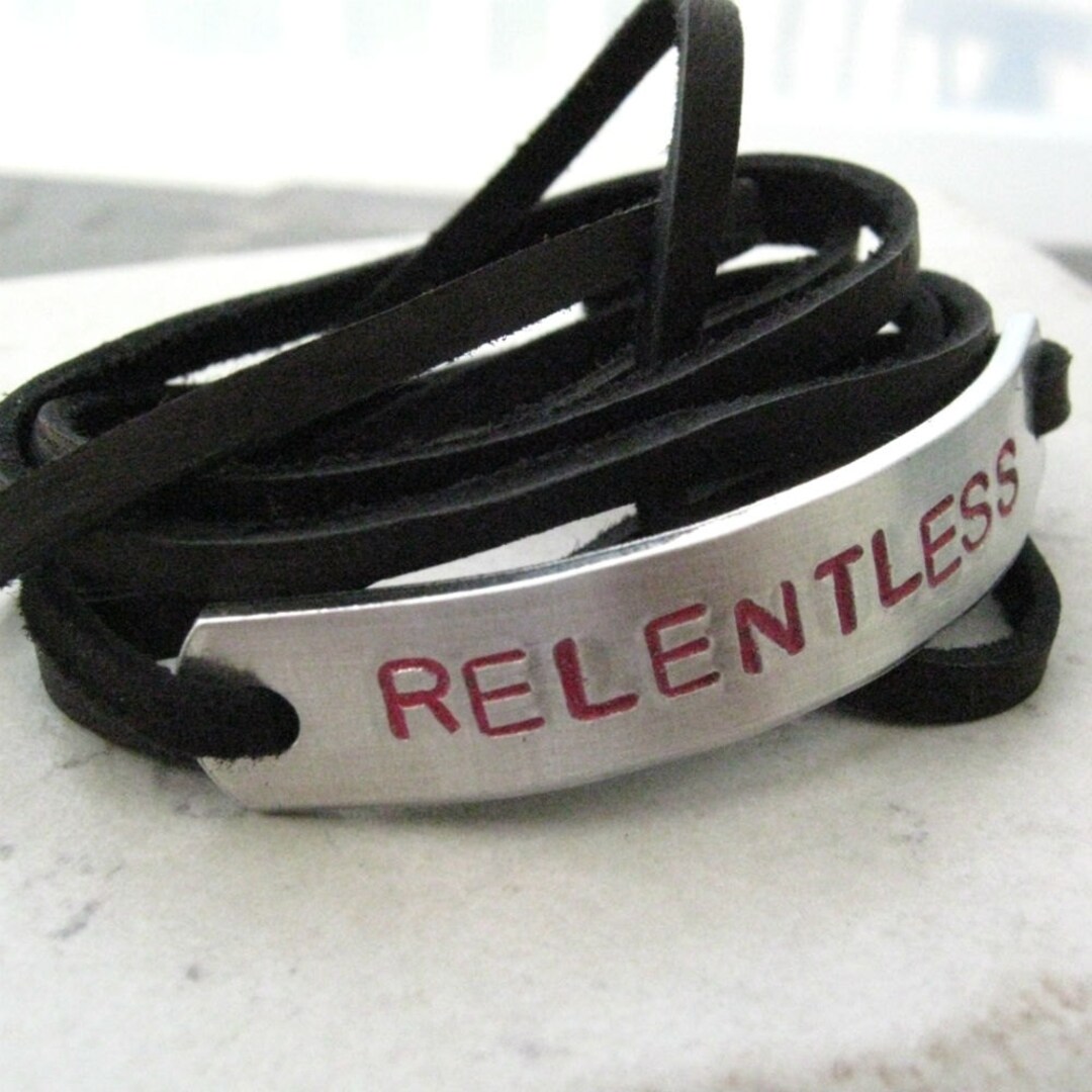 Relentless Bracelet, Personal Motto Bracelet, Leather Wrap Bracelet ...