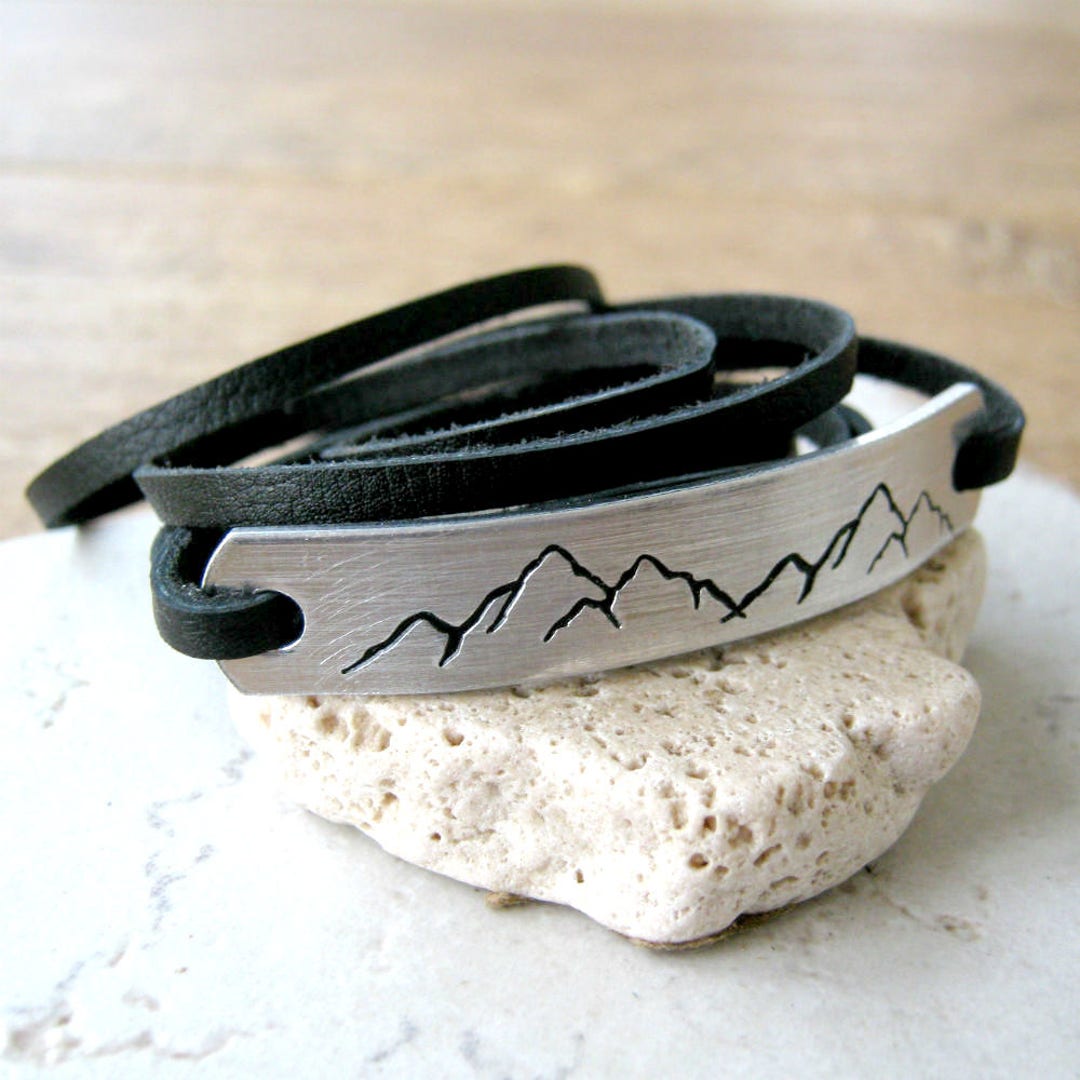 Mountain Bracelet, Hiking Bracelet, Mountain Leather Wrap, Mountain ...