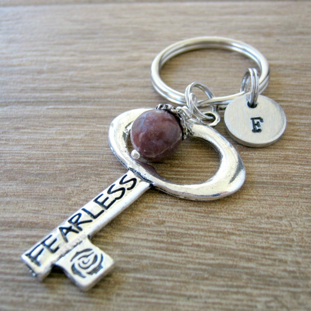 Personalized Fearless Keychain, Initial Disc,bead Option, Big Key Charm ...