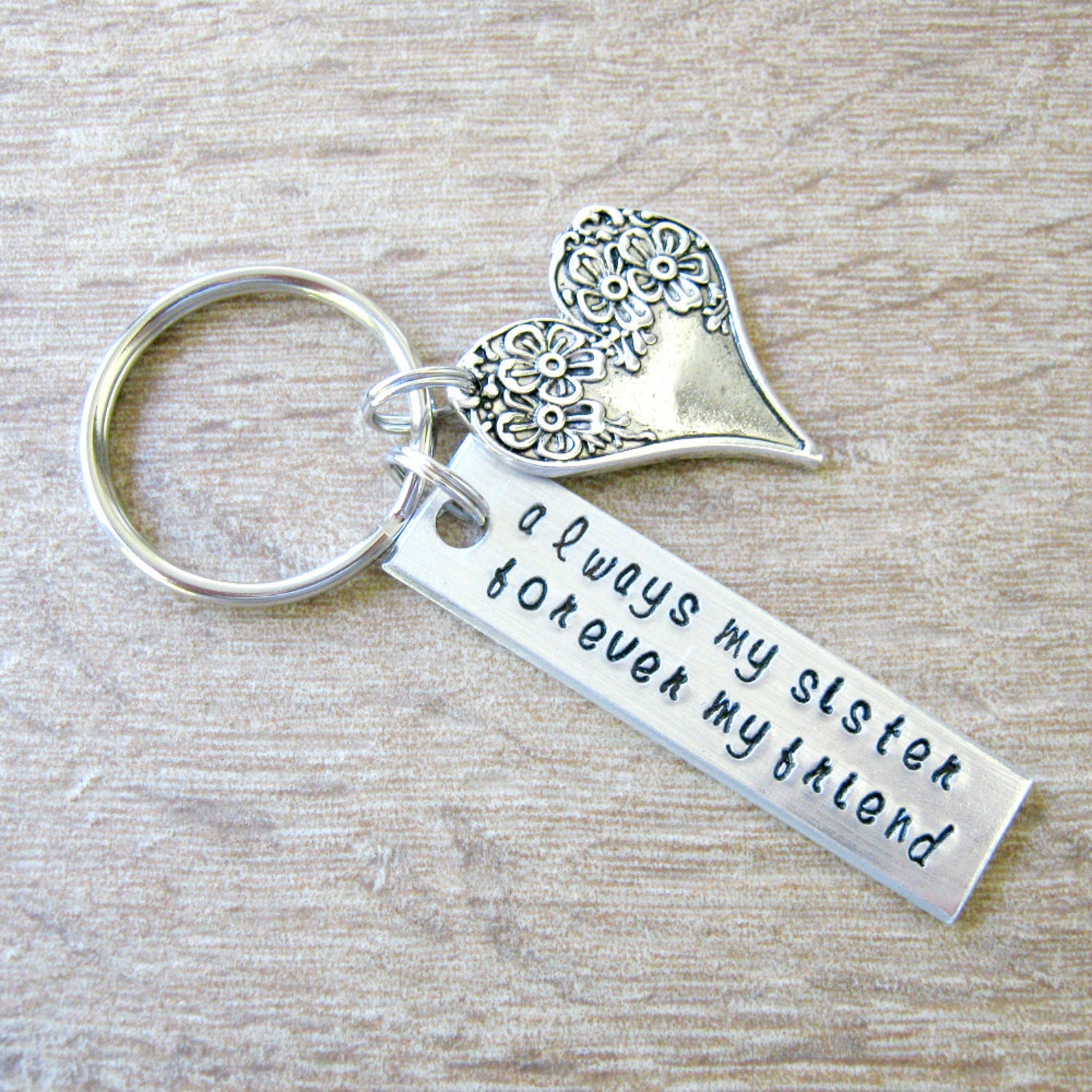 Sisters Keychain, Always My Sister, Forever My Friend, Aluminum Bar ...