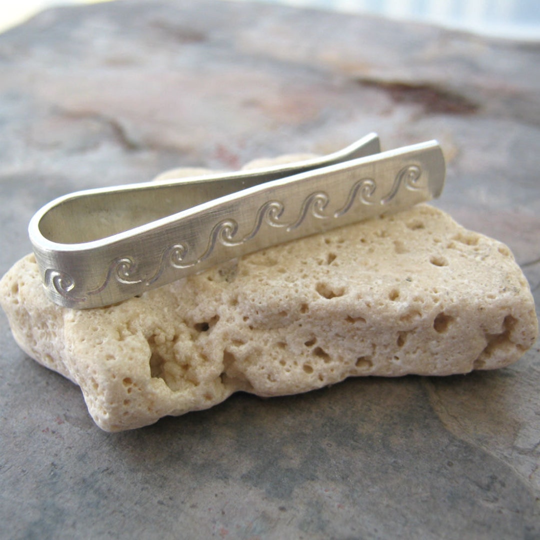 Waves Tie Bar for Skinny Ties Aluminum, Option to Personalize, Nautical ...