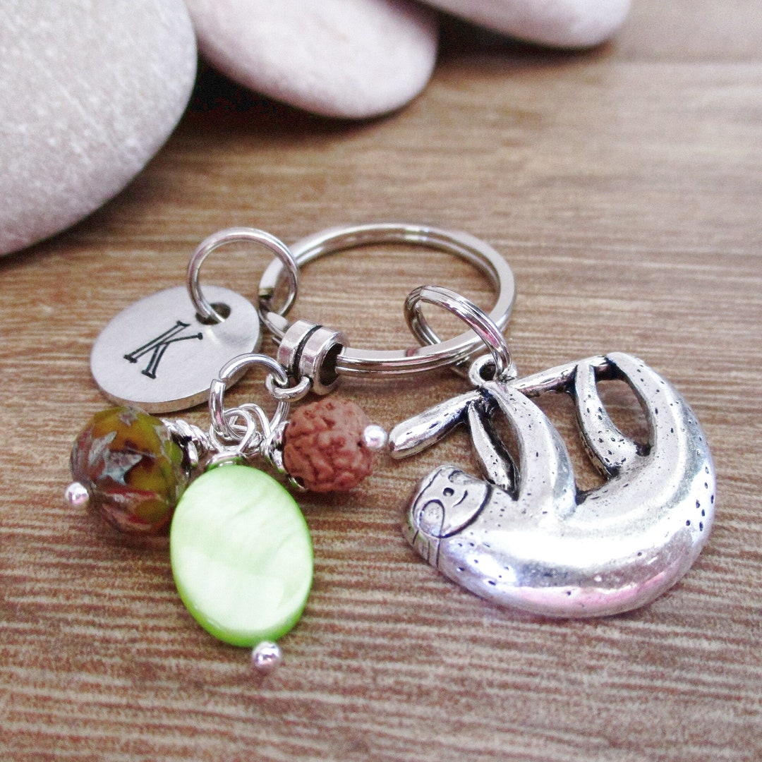 Personalized Sloth Keychain, Bead Choice, Sloth Lover Gift, Animal ...