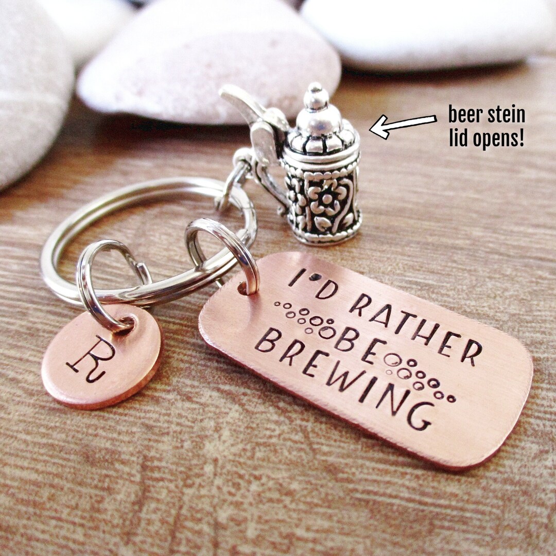 Personalized BEER Keychain, I'd Rather Be Brewing With Beer Stein Charm ...
