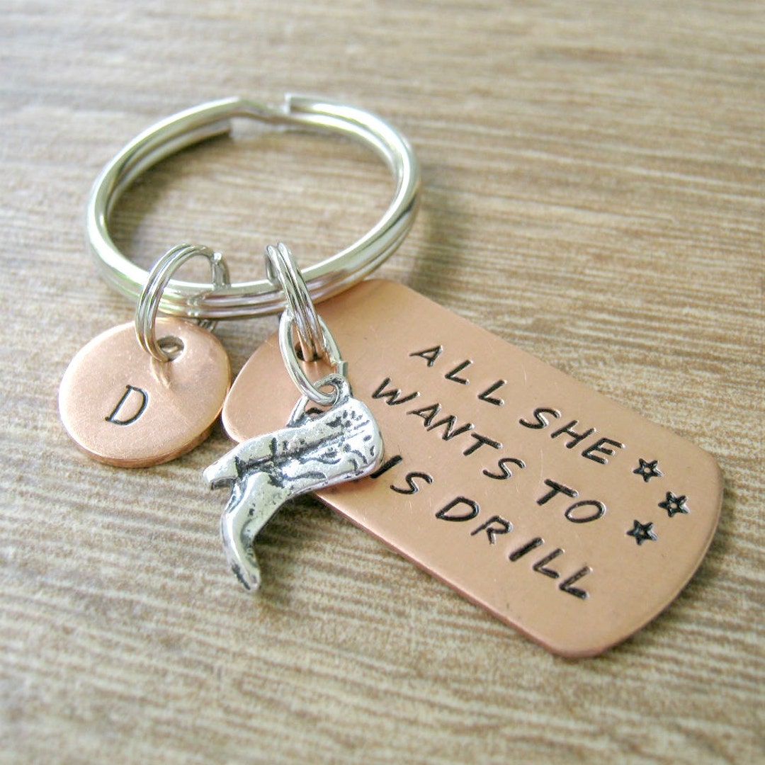 Drill Team Keychain, All She Wants to Do is Drill Keychain, Hand ...