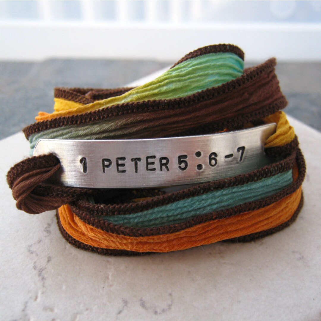 Bible Verse Bracelet in Desert Oasis, Choose Metal, Verse, Ribbon Color ...