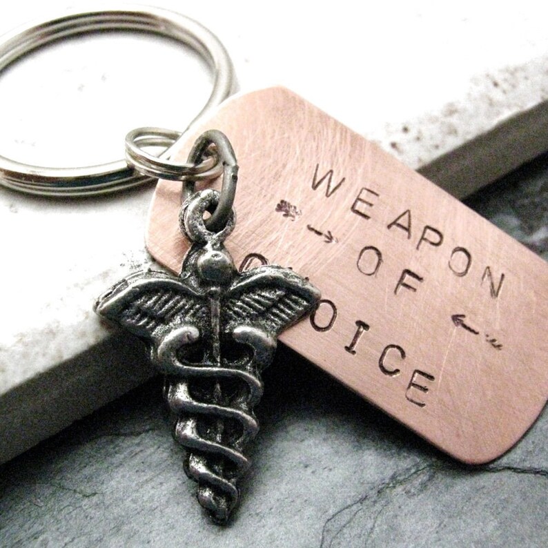 MEDICAL Caduceus Keychain Weapon of Choice medical student | Etsy