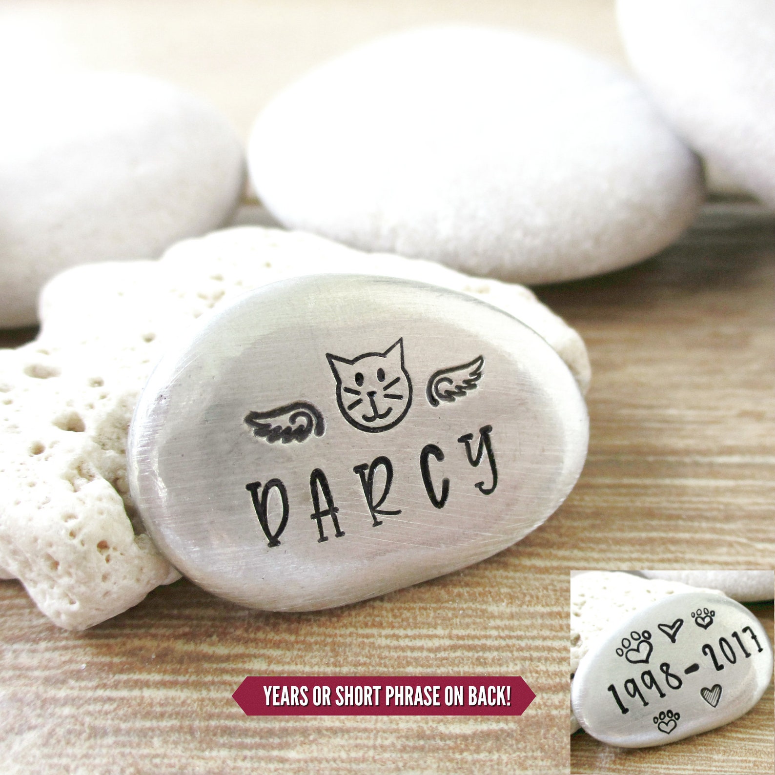 Cat Memorial Pocket Rock, Kitty Pocket Token, Name and Years Lived ...