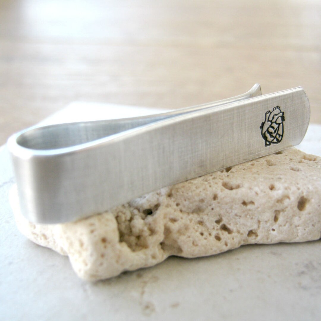 Anatomical Heart Tie Bar, Skinny Tie Bar, Aluminum, Mens Heart Tie Bar ...
