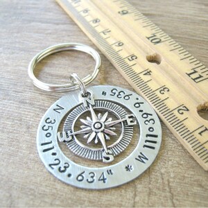 Longitude Latitude Keychain, GPS Coordinates Keychain, Alkeme or Copper ...
