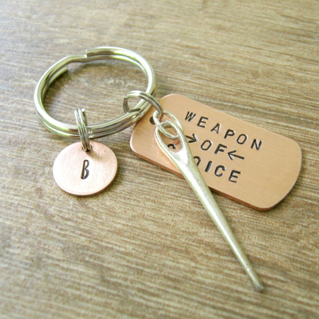 NEEDLE Keychain, Weapon of Choice, Needle Charm, Iniital Disc Choice ...