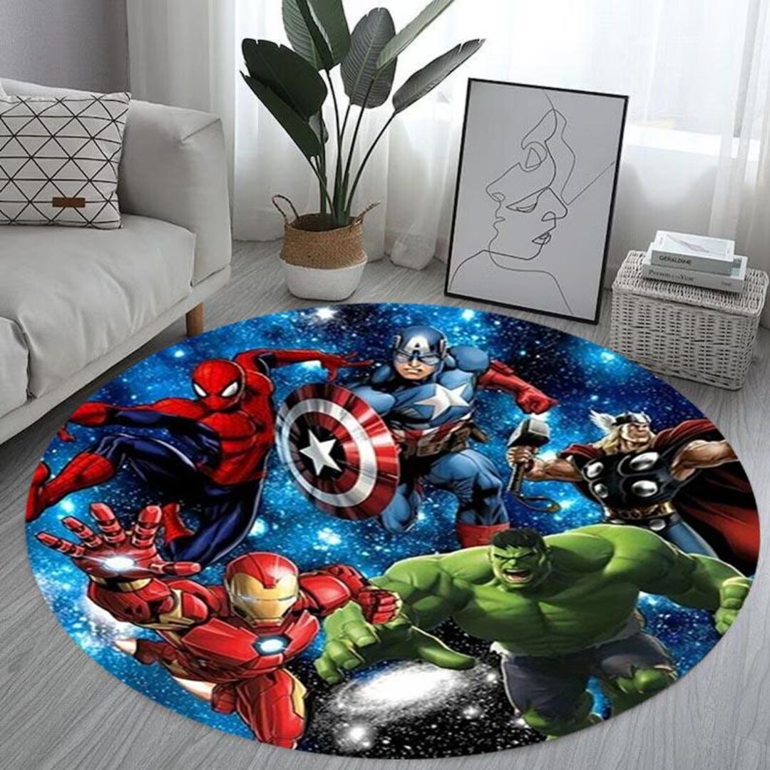 Superhero Round Rug, for Kids Rug, Hulk, Captain America, Iron Man ...