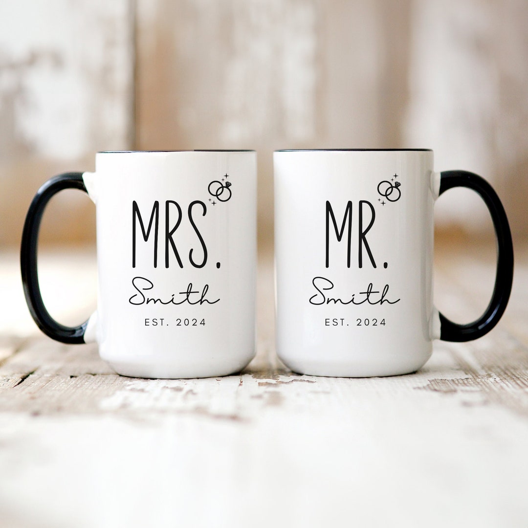 Mr and Mrs Mugs, Custom Wedding Mugs Set, Bride and Groom Set, Husband ...
