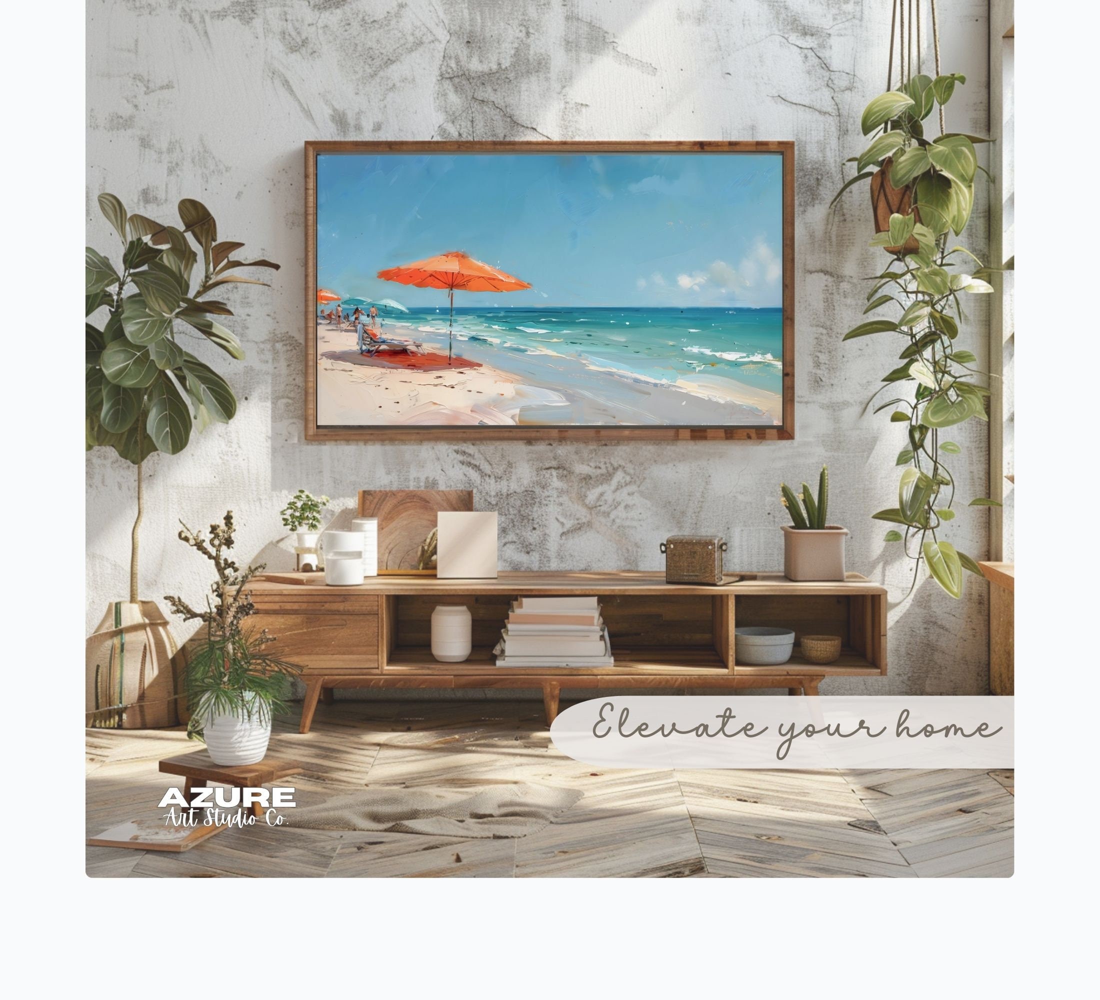 Ocean Beach Frame TV Art, Seascape Painting Instant Digital Download ...