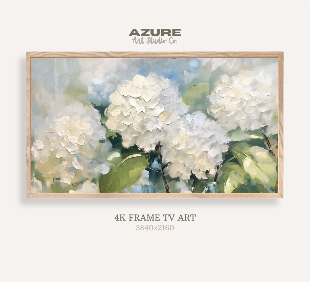 Summer Botanical Screensaver, Rustic Farmhouse White Hydrangea Frame TV ...