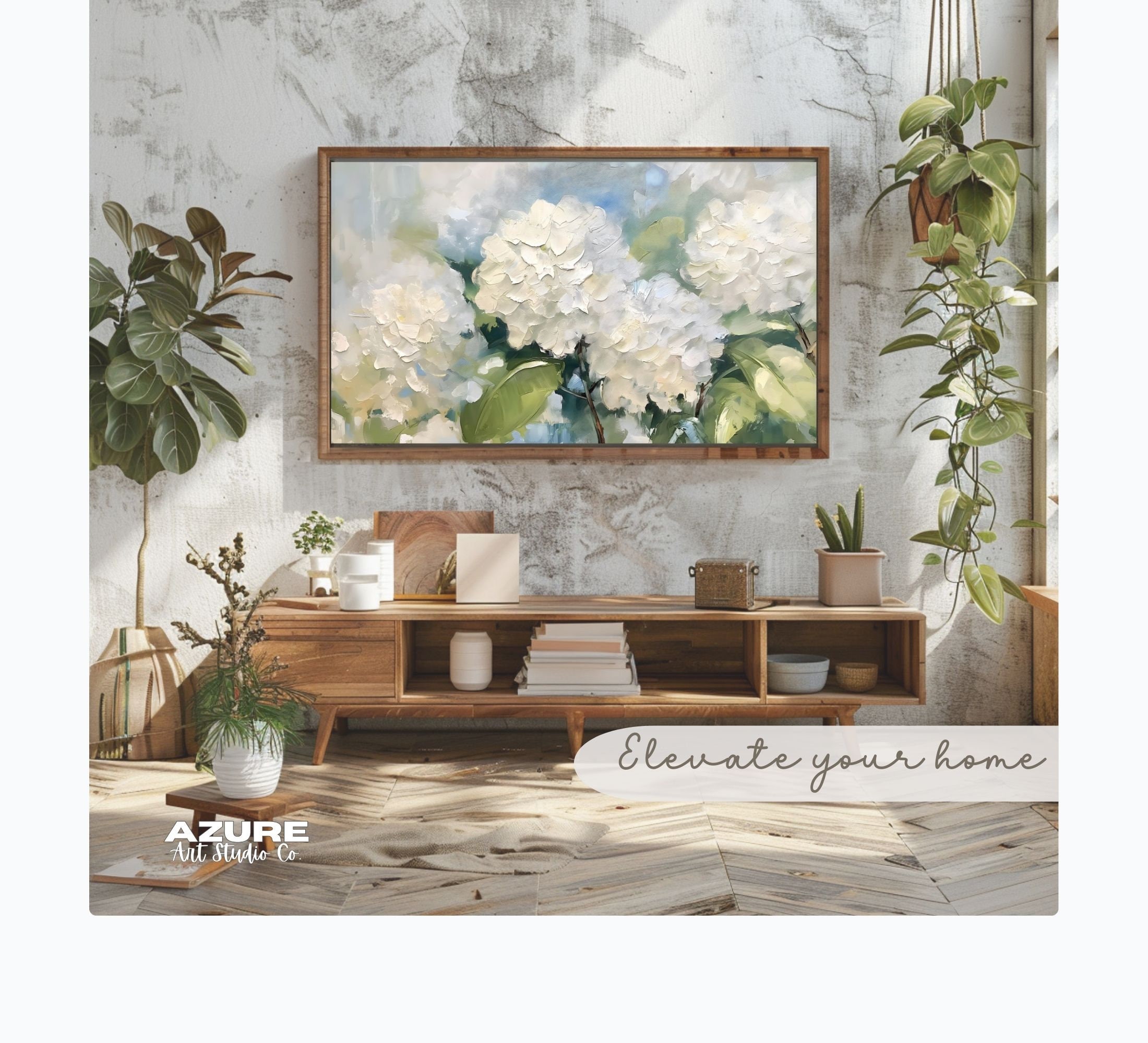 Summer Botanical Screensaver, Rustic Farmhouse White Hydrangea Frame TV ...