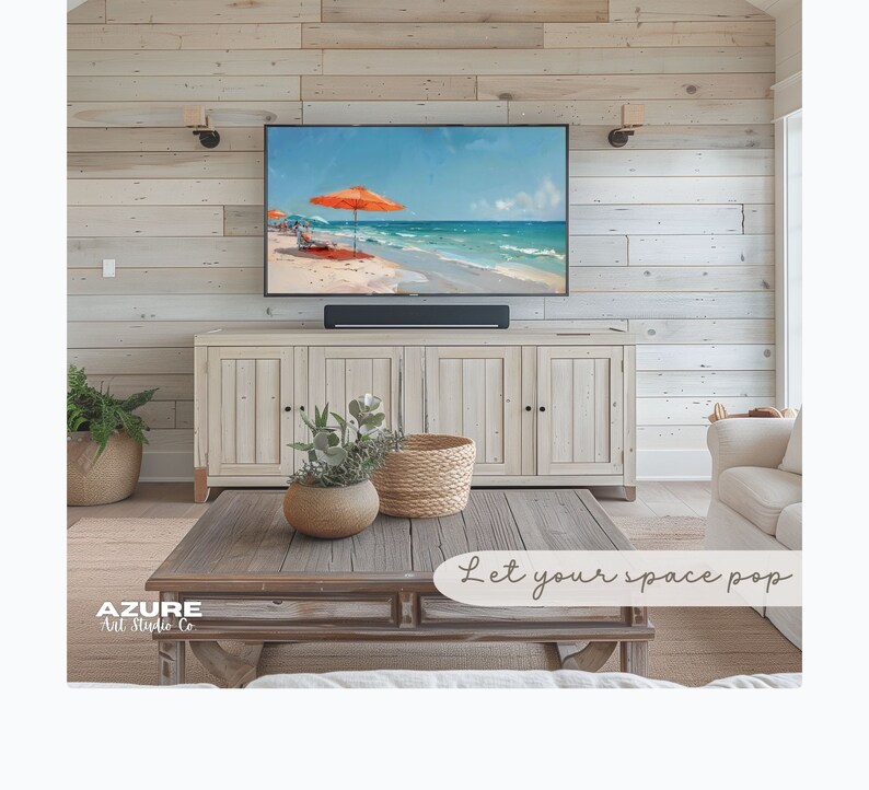 Ocean Beach Frame TV Art, Seascape Painting Instant Digital Download ...