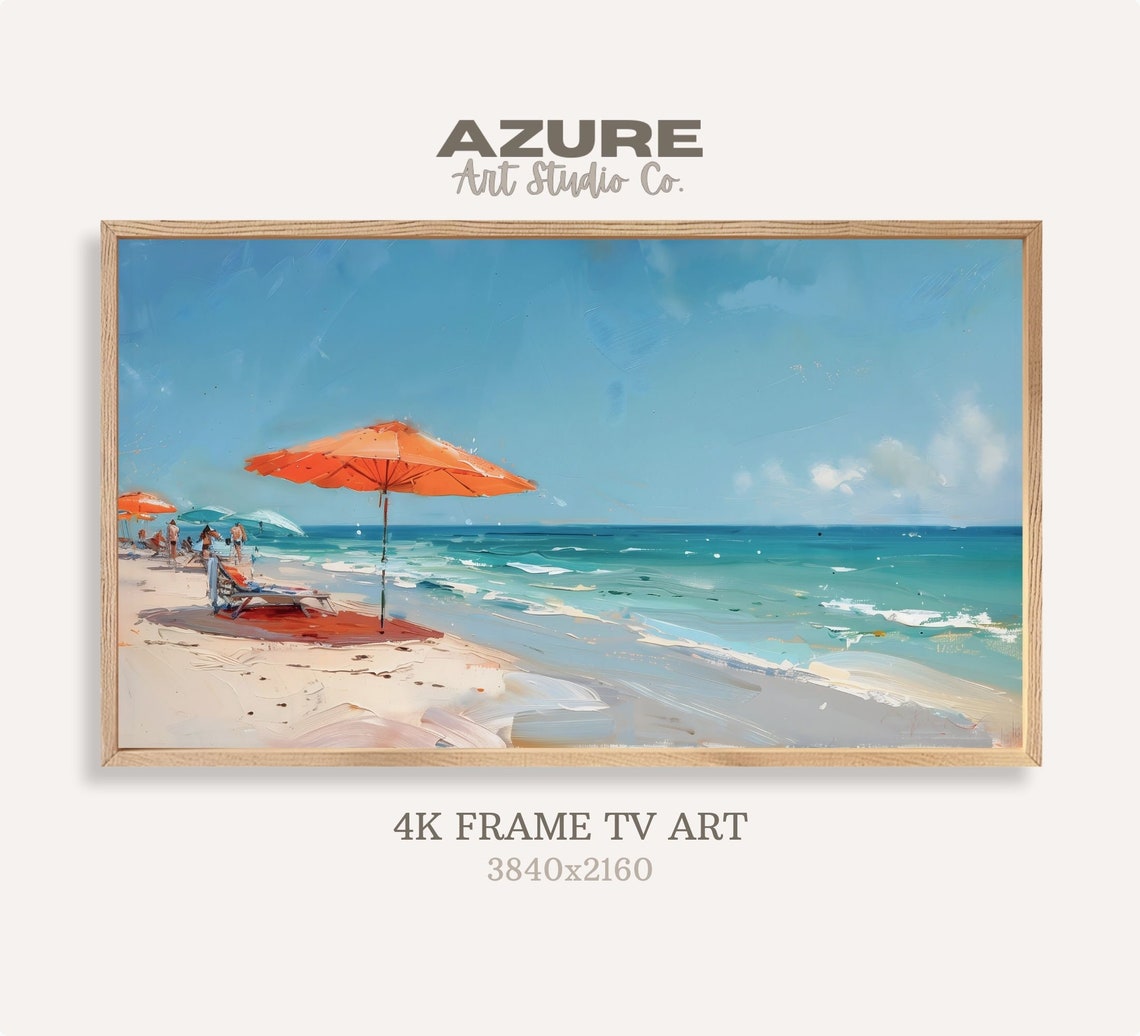 Ocean Beach Frame TV Art, Seascape Painting Instant Digital Download ...