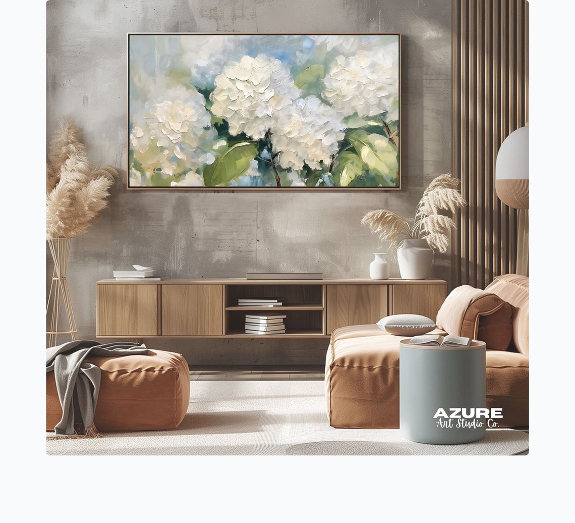 Summer Botanical Screensaver, Rustic Farmhouse White Hydrangea Frame TV ...