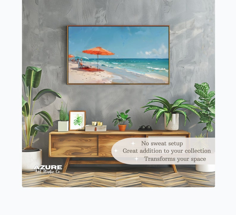 Ocean Beach Frame TV Art, Seascape Painting Instant Digital Download ...