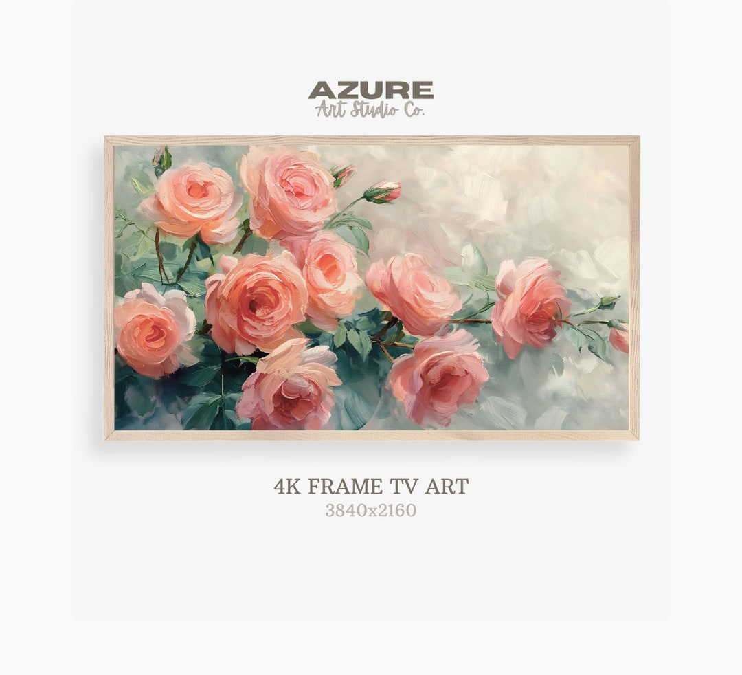 Vintage Orange Garden Rose Frame TV Art, Orange Rose Frame TV Art ...