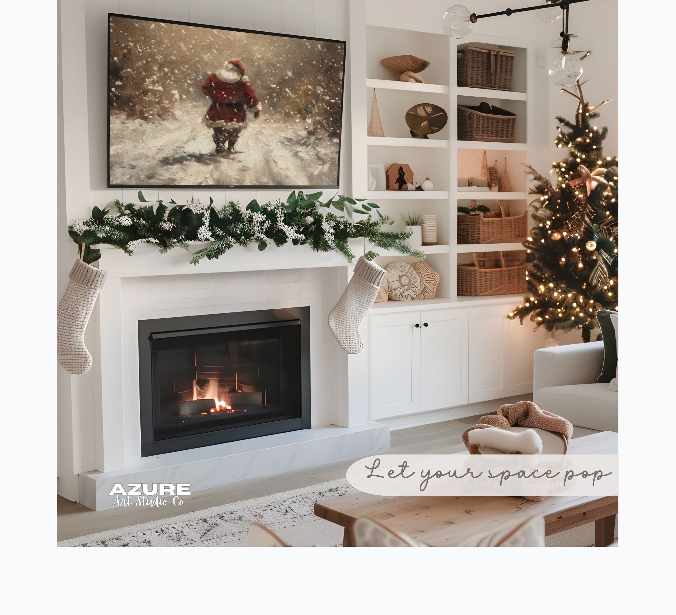 Santa Painting for Tv Screen, Santa Claus Art for TV, Christmas Holiday ...